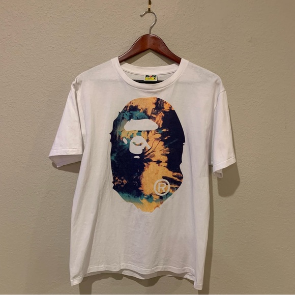 Bape | Shirts | Bape A Bathing Ape Tie Dye Ape Head Logo Tshirt White ...